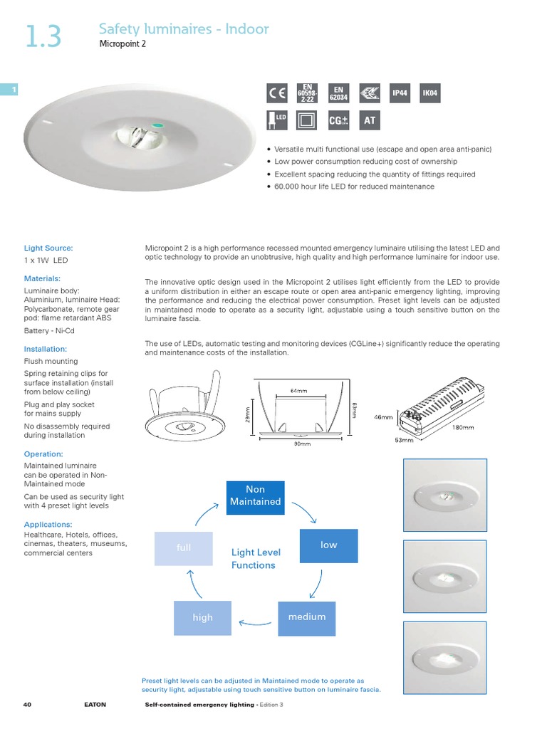 Eaton Emergency Lighting Self Contained Safety Micropoint 2 Recessed ...
