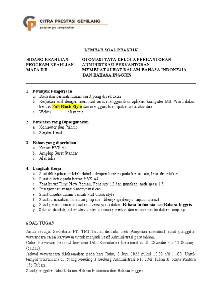 Surat Panggilan Wawancara Bilingual | PDF | Karier & Perkembangan