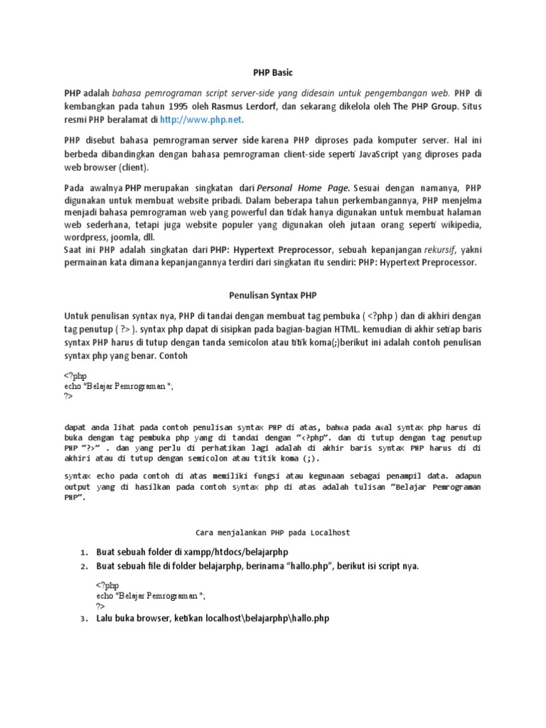 Dasar-Dasar Pemrograman PHP | PDF