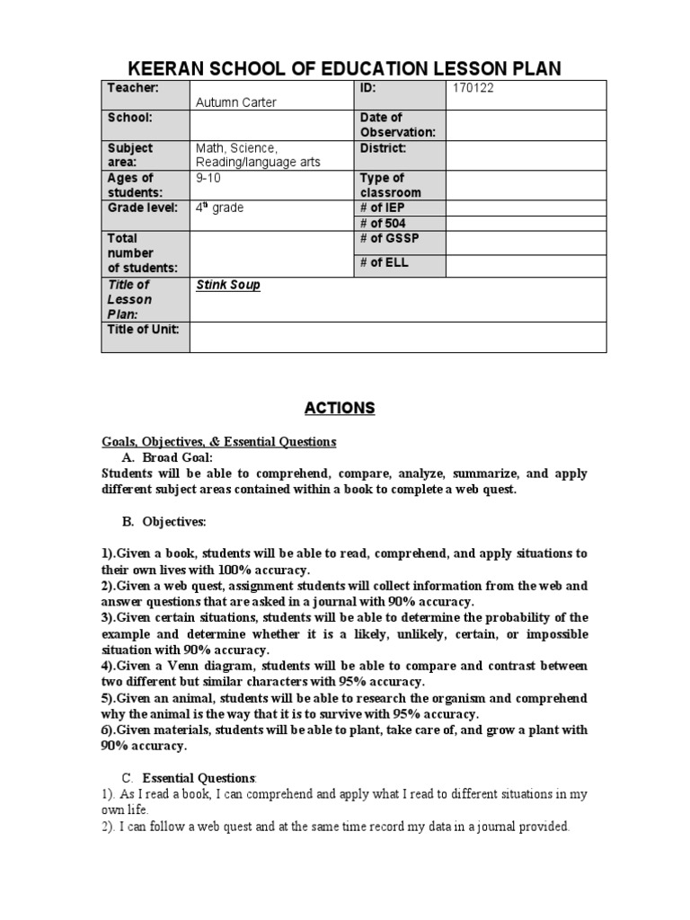Lesson Plan Web Quest | PDF | Organisms | Reading Comprehension