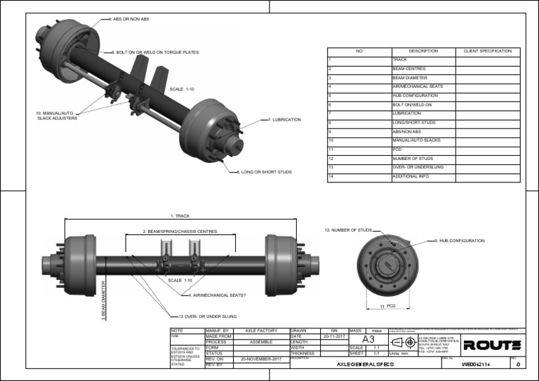 Axle General Specs WE0042114 .0: Tolerances To EST0015 AND Est0016 ...
