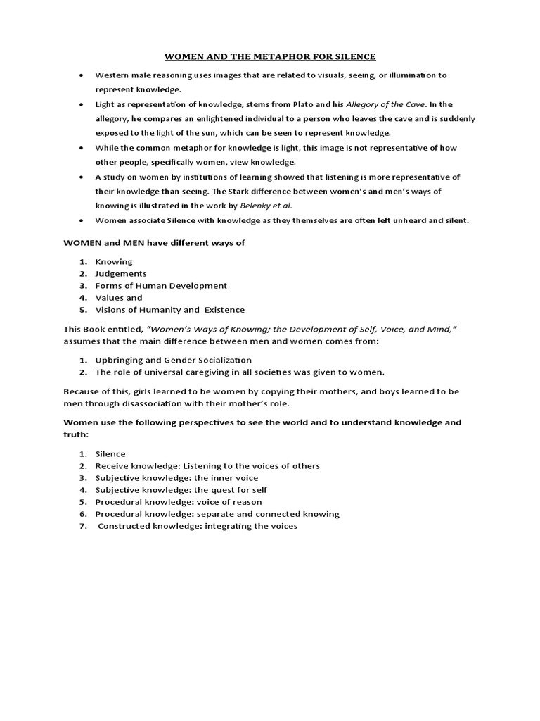 Women’s Silence as Knowledge Metaphor | PDF