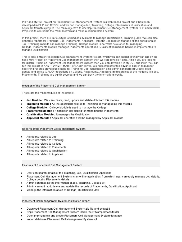 Placement Cell Management System | PDF | Computing | Application Software