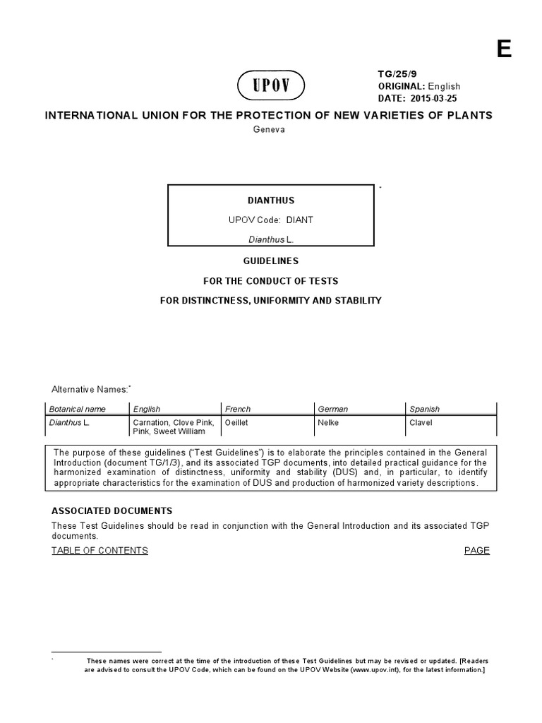 Dianthus DUS Test Guidelines 2015 | PDF | Color | Observation