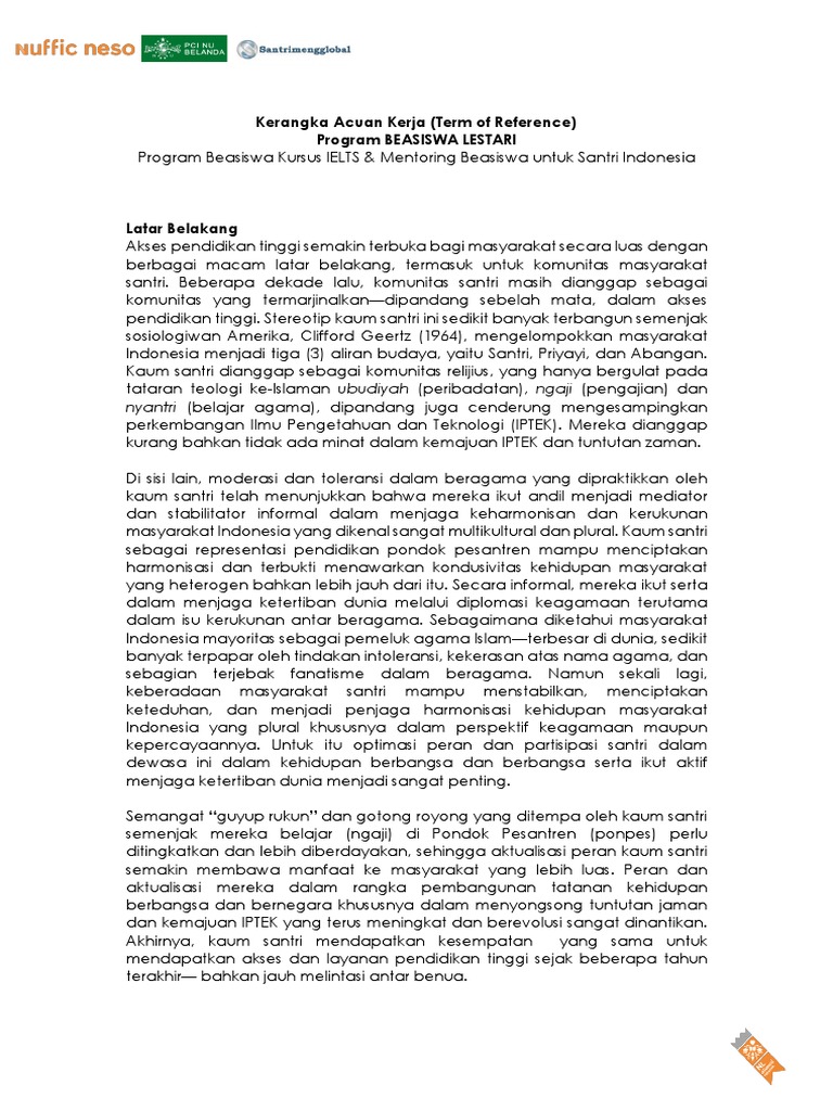 TOR Program Beasiswa LESTARI - Version 02022022 | PDF