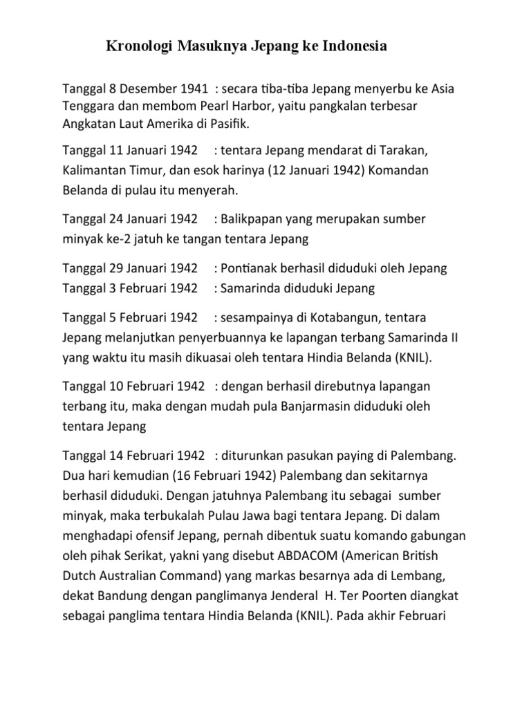 Kronologi Masuknya Jepang Ke Indonesia | PDF