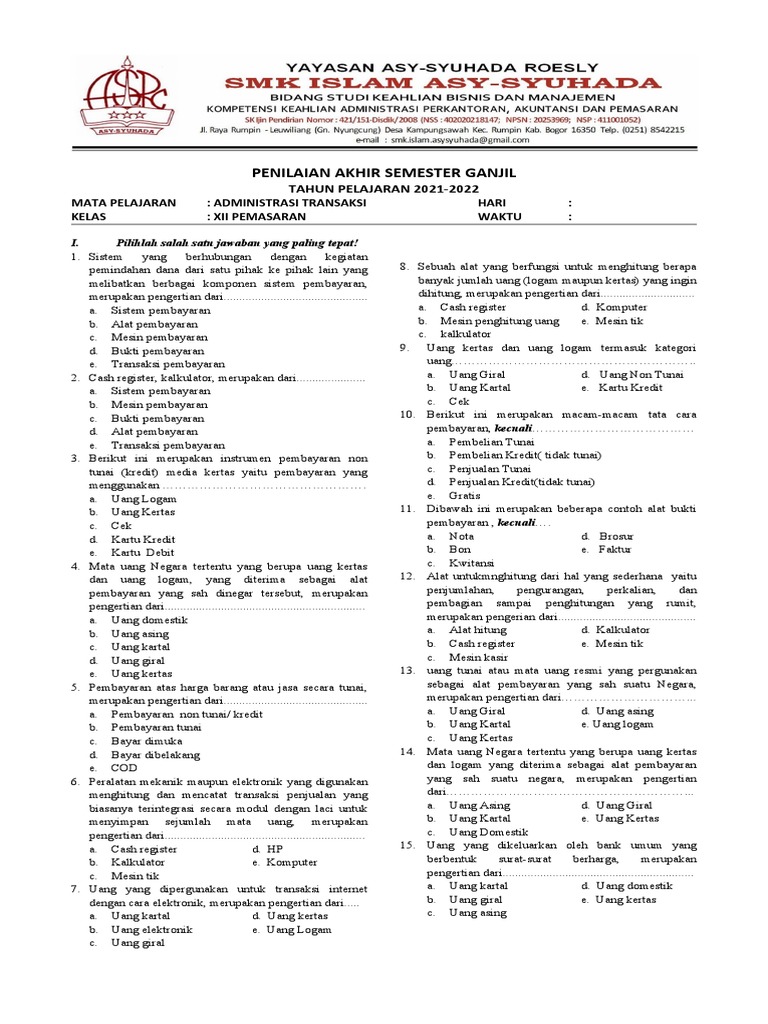 Soal - PAS - GANJIL - 2021 SMK | PDF