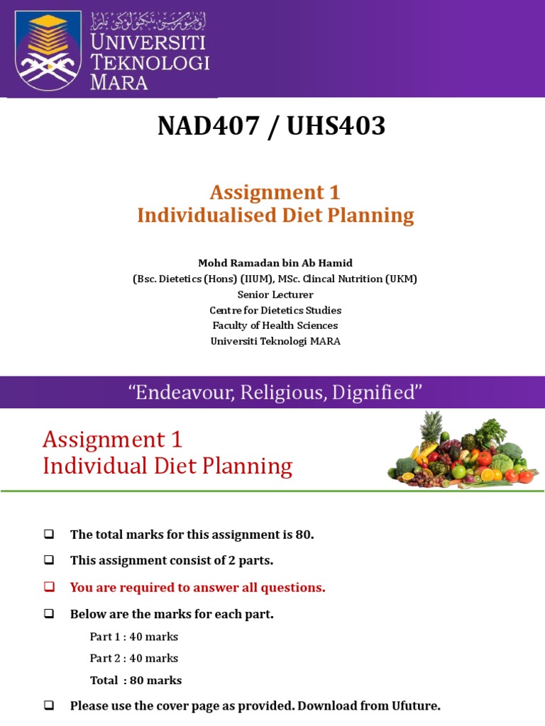 Assignment 1 - Individual Diet Planning | PDF | Diet & Nutrition | Diet ...