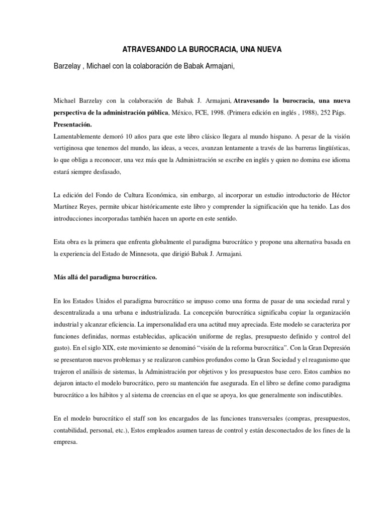 1998 Michael Barzelay Atravezando La Burocracia | PDF | Burocracia ...
