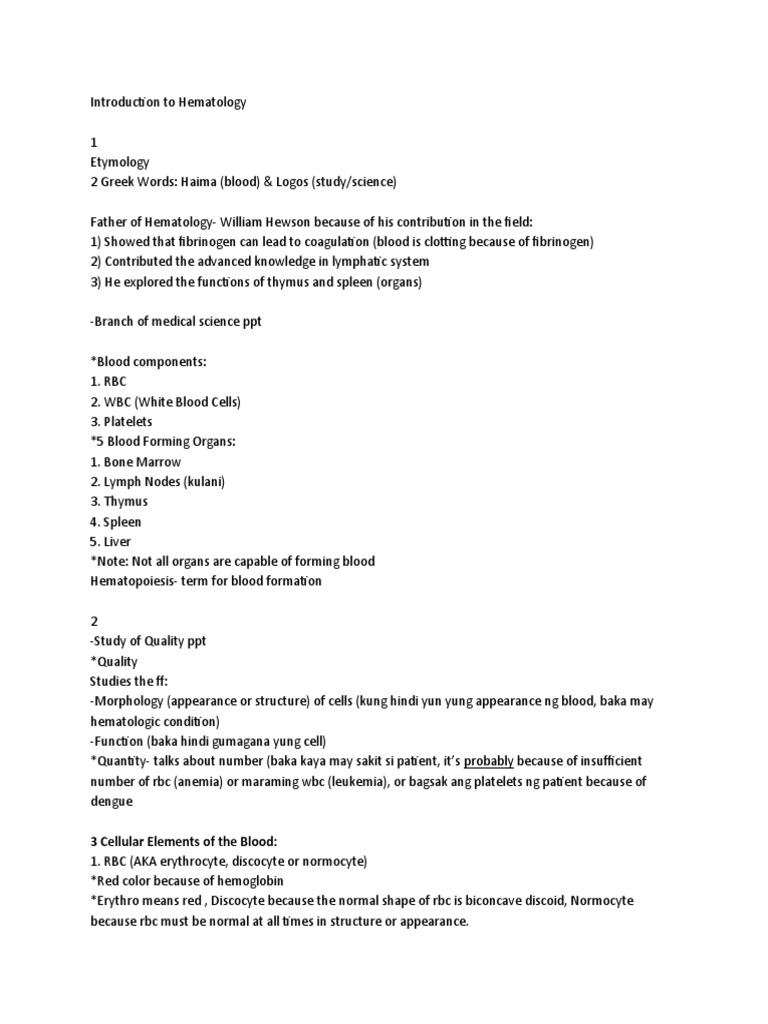 Introduction To Hematology | PDF | Blood | Blood Plasma
