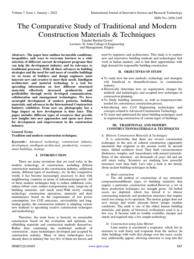 The Comparative Study of Traditional and Modern Construction Materials ...
