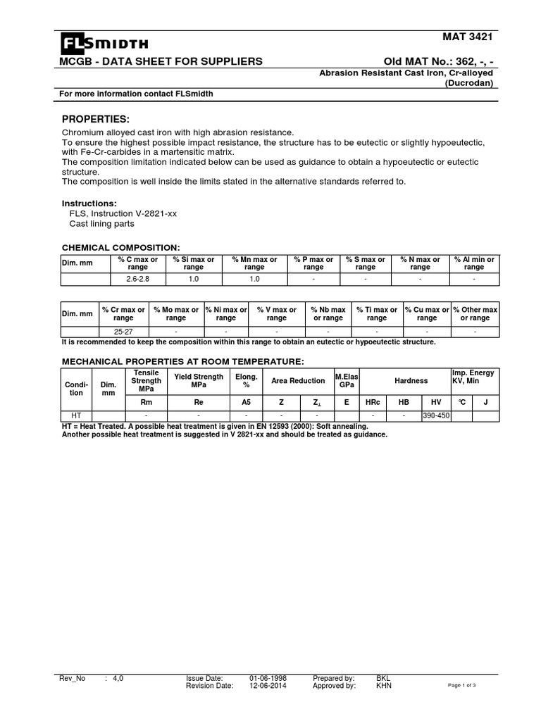 MAT 3421 MCGB - Data Sheet For Suppliers Old MAT No.: 362 | PDF ...