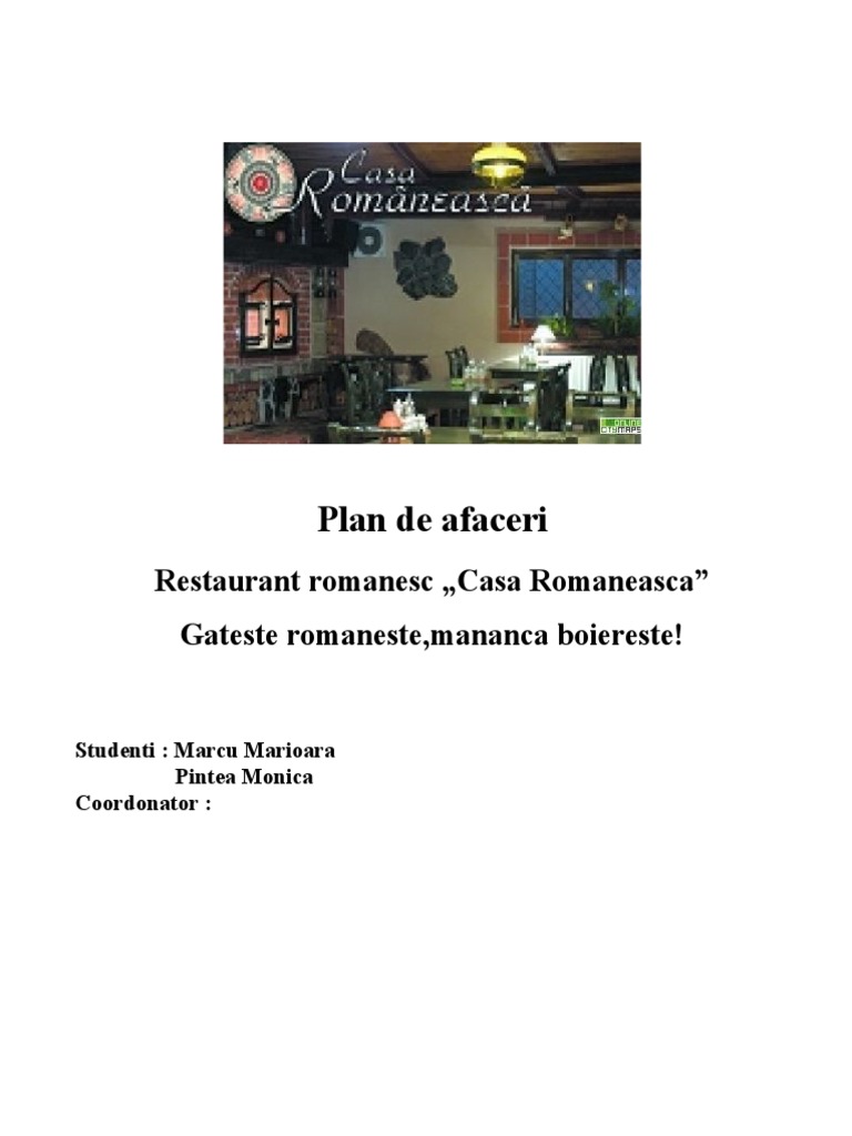 Plan de Afaceri - Restaurant | PDF