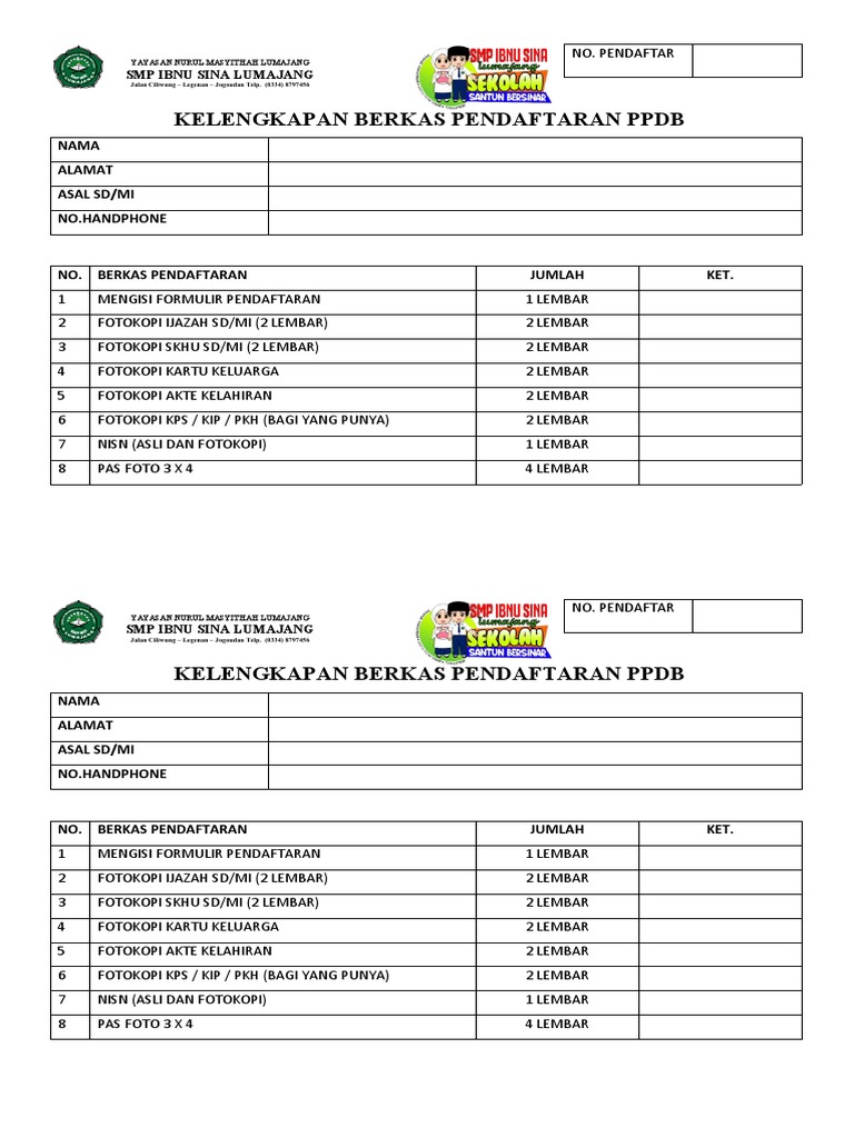 Cover Berkas Pendaftaran PPDB | PDF