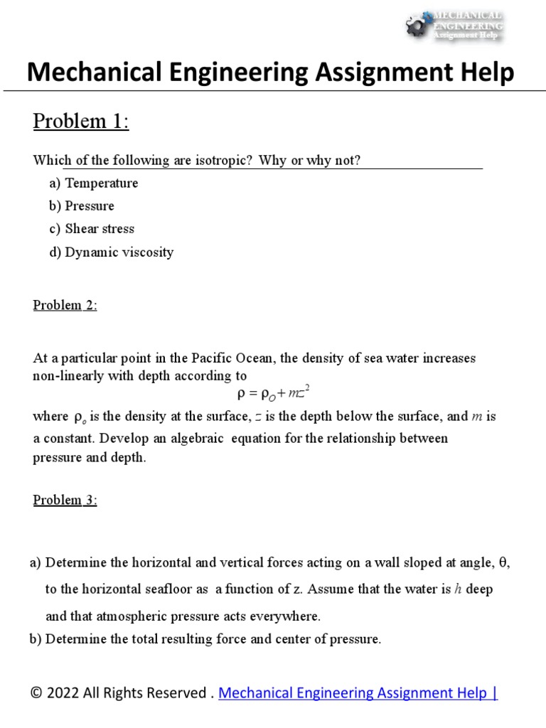 Mechanical Engineering Assignment Help | PDF | Buoyancy | Pressure