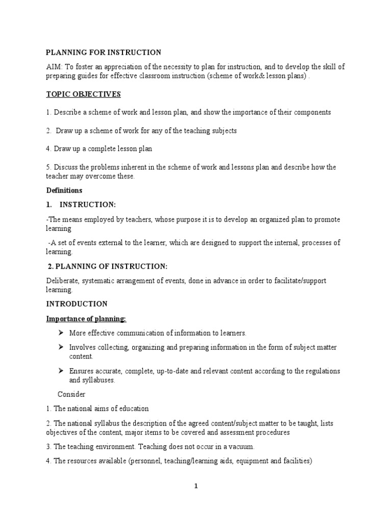 5.planning For Instruction | PDF | Lesson Plan | Teachers