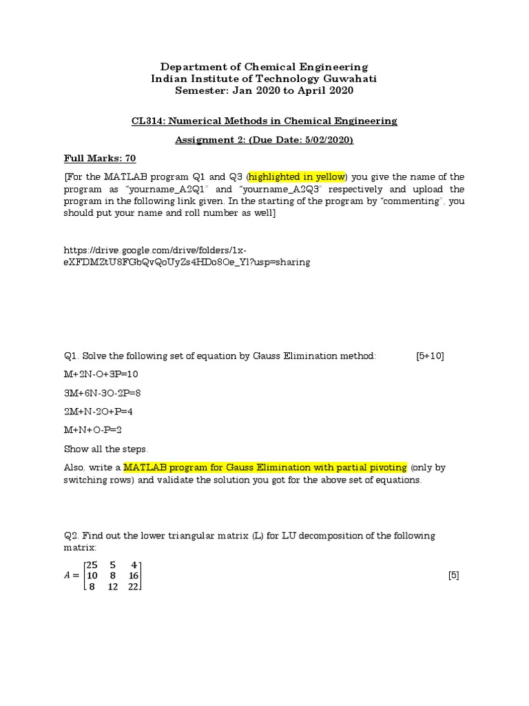 Cl314 Assignment 2 Pdf Matrix Mathematics Matrix Theory