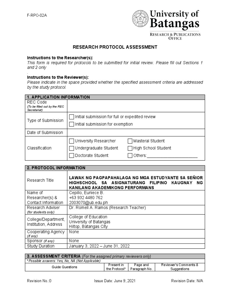 RPO Protocol Assessment Form | PDF | Business