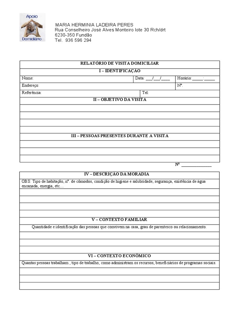 Modelo Relatorio de Visita Domiciliar | PDF