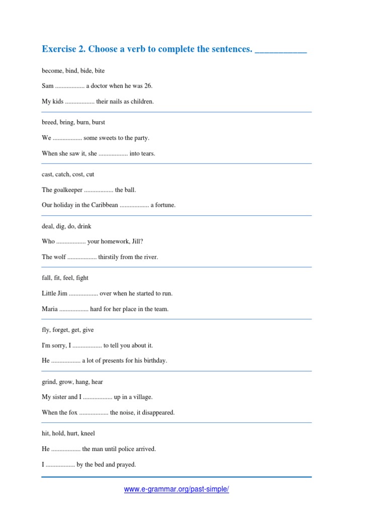 Exercise 2. Choose A Verb To Complete The Sentences. | PDF