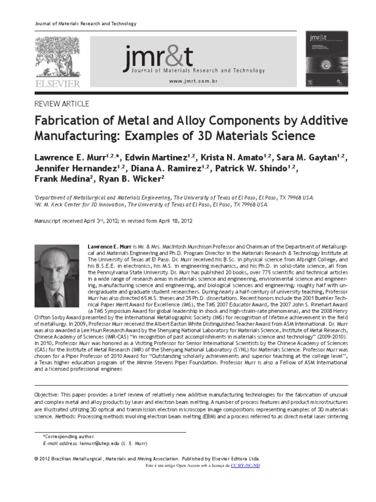Fabrication of Metal and Alloy Components by Additive Manufacturing ...