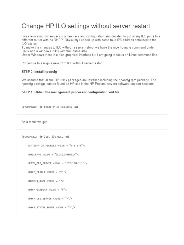 Change HP ILO Settings Without Server Restart | PDF | Ip Address | Computing