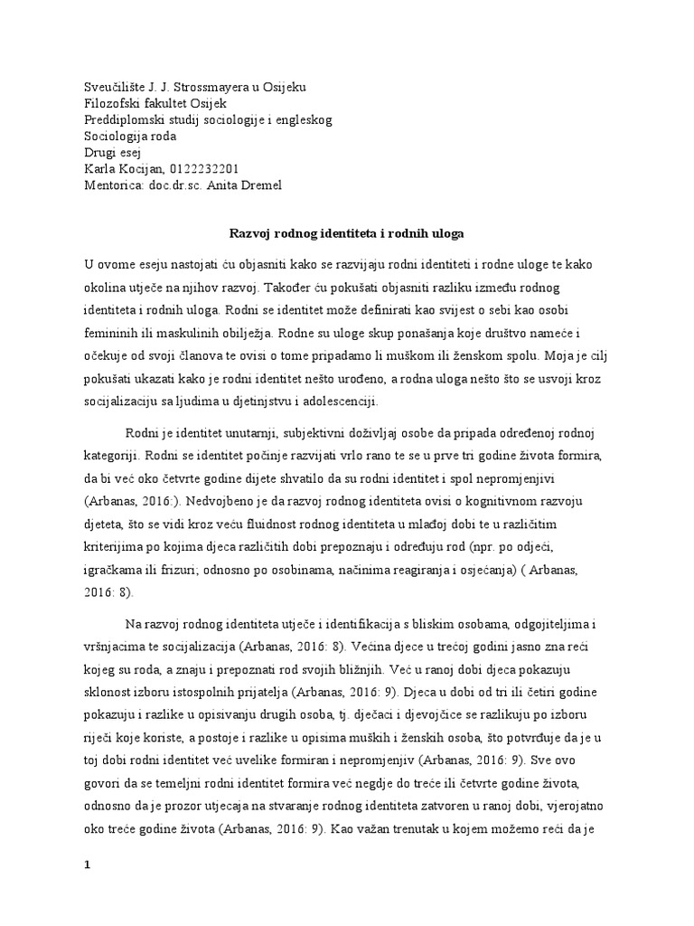 Razvoj Rodnog Identiteta I Rodnih Uloga | PDF