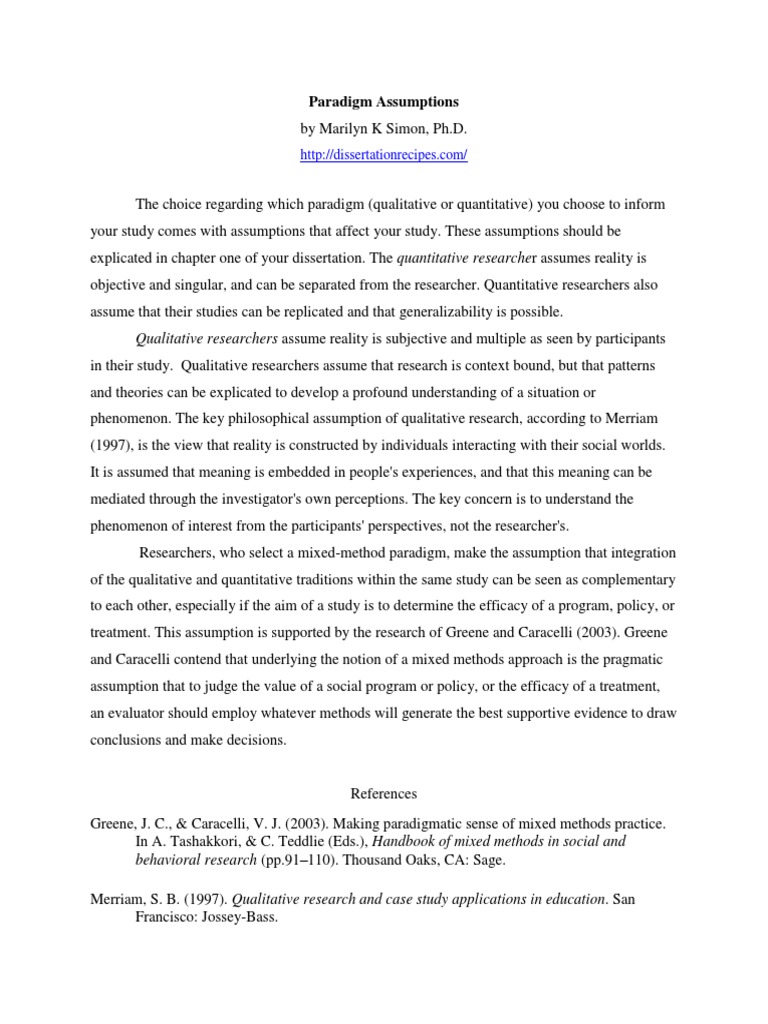 Paradigm Assumptions | PDF | Qualitative Research | Psychology
