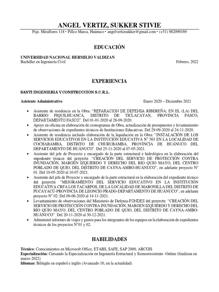 CV Angel Vertiz Sukker Completo | PDF