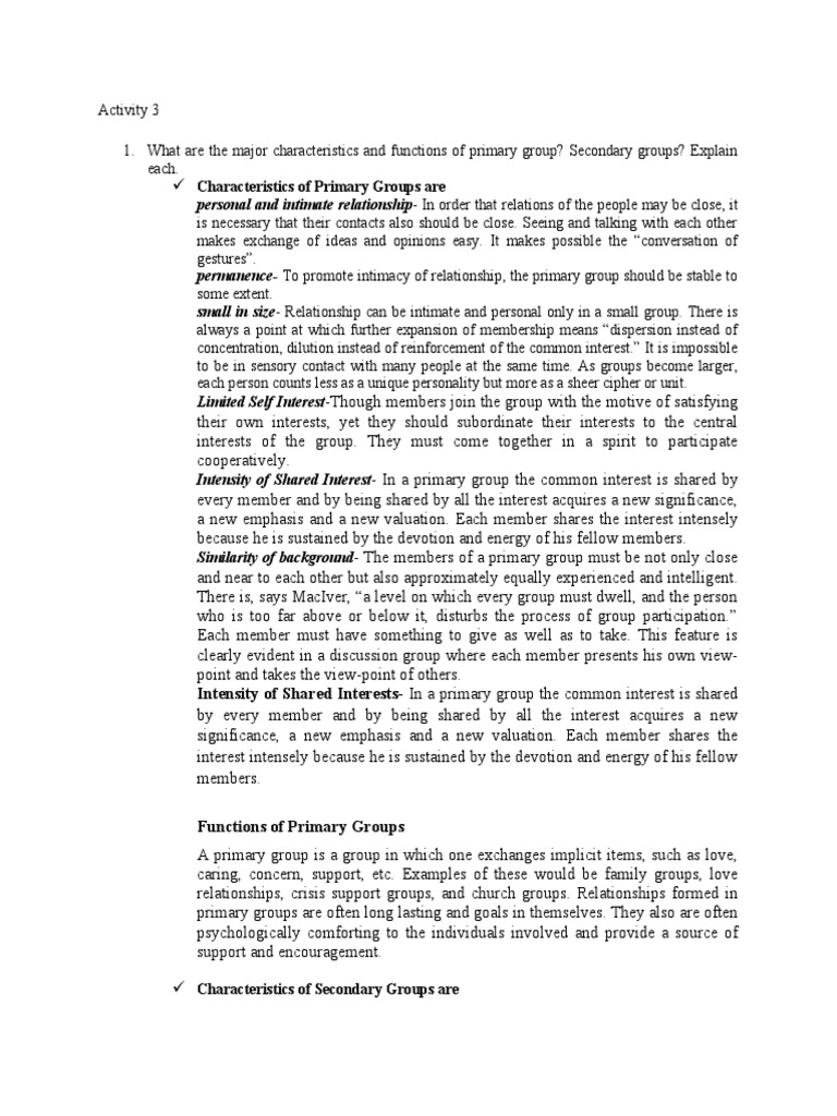 Assignment - Primary Grop and Secondary Group | PDF | Communication ...