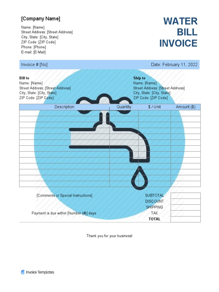 Water Bill Invoice Template | PDF