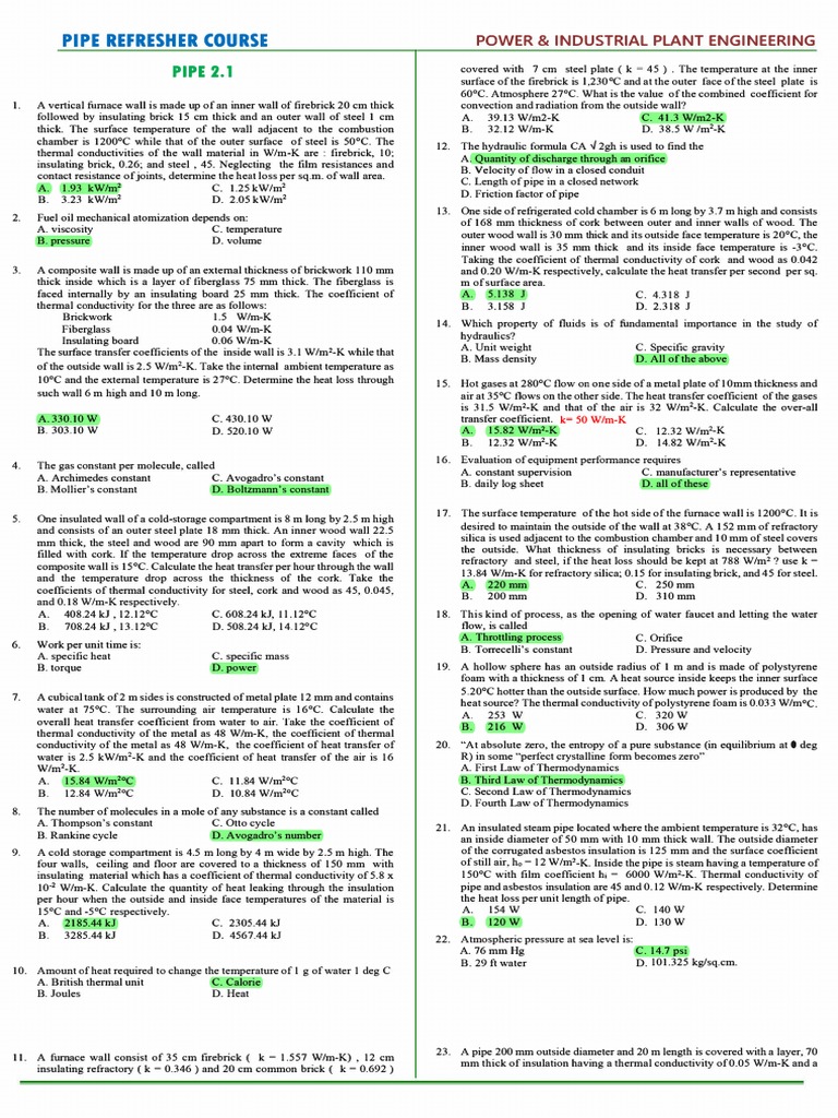 Pipe Refresher Course | PDF | Heat Transfer | Heat