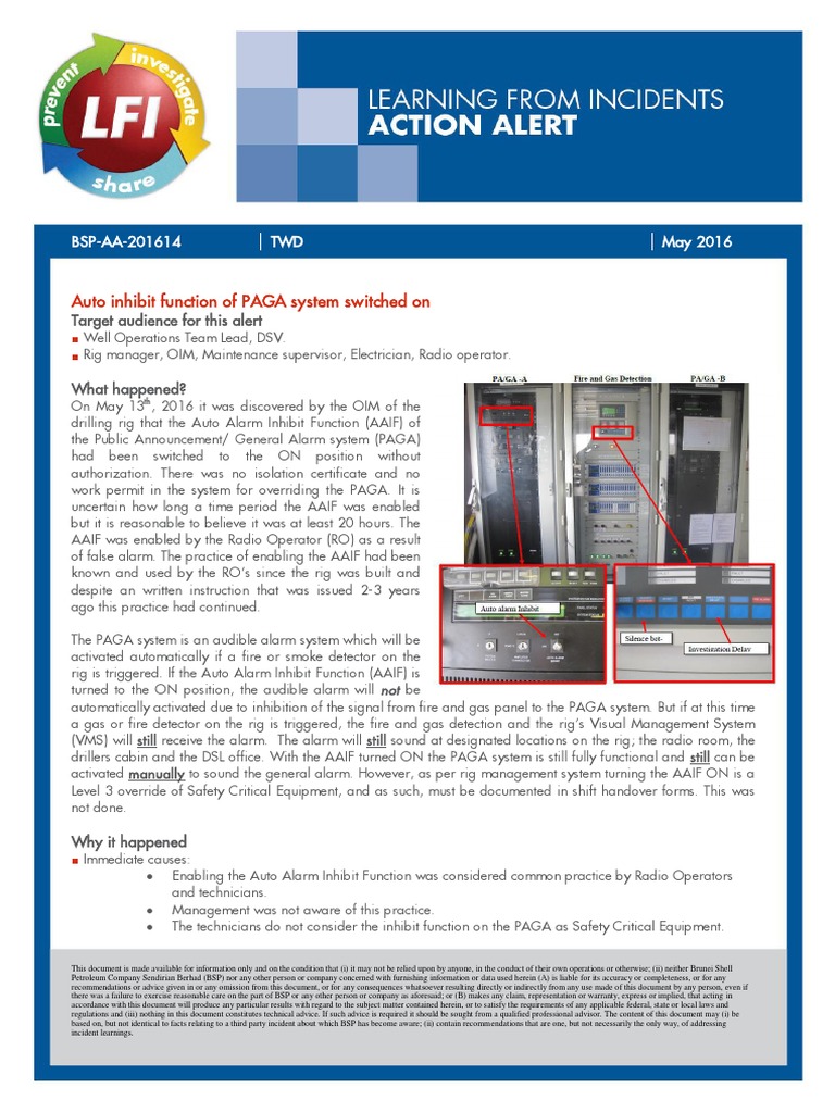 BSP-AA-201614 - Alert - Action - Auto Inhibit Function PAGA System ...