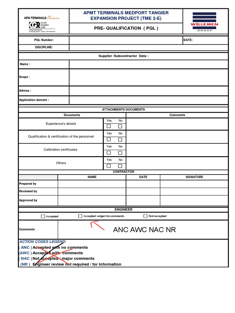 Anc Awc Nac NR: Pre-Qualification (PQL) | PDF