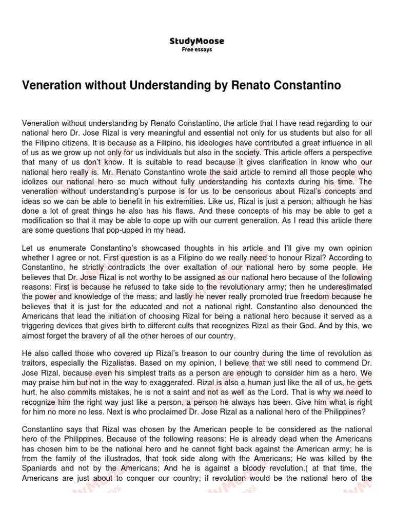 Veneration Without Understanding by Renato Constantino | PDF