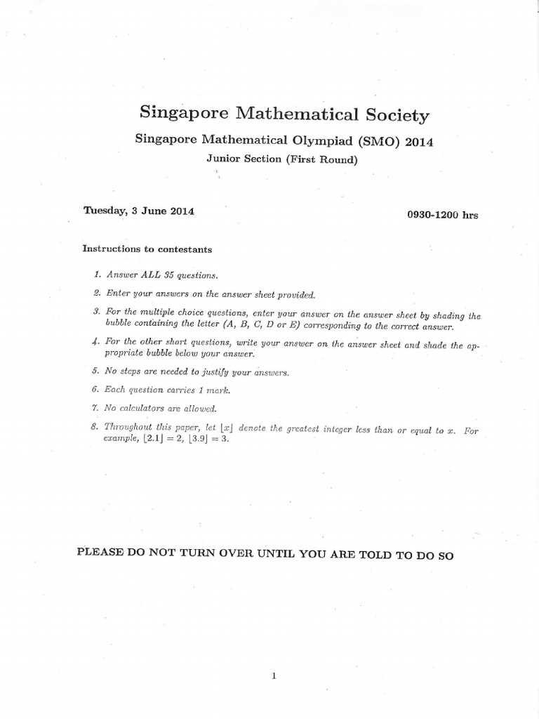 SMO 2014 Junior Section Questions | PDF | Sine | Square Root