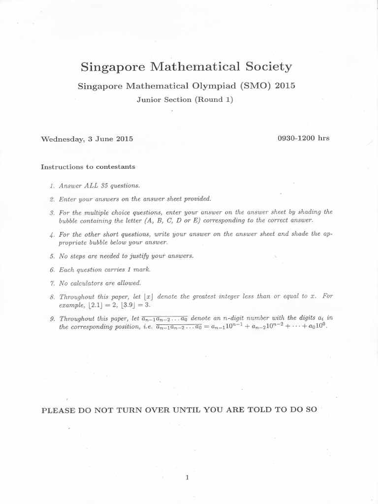 SMO 2015 Junior Section Questions | PDF | Mathematical Concepts | Numbers