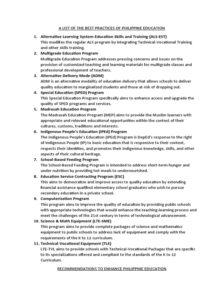 Best Practices Phil. Educ | PDF | Teachers | Schools