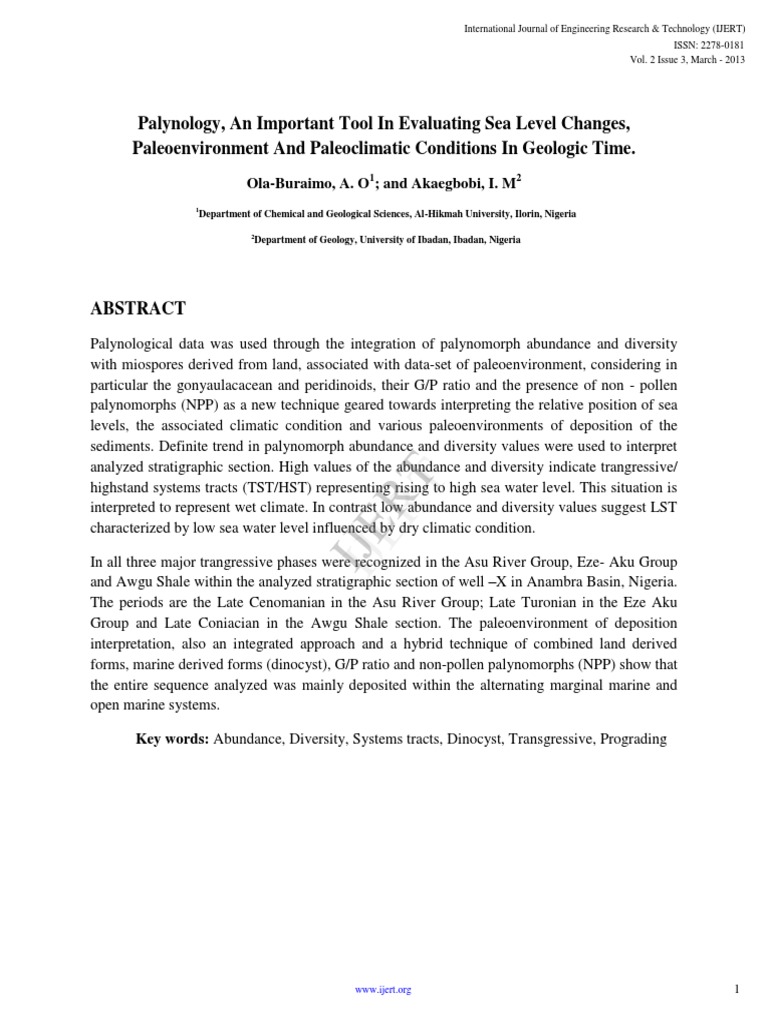 Palynology An Important Tool in Evaluating Sea Level Changes ...