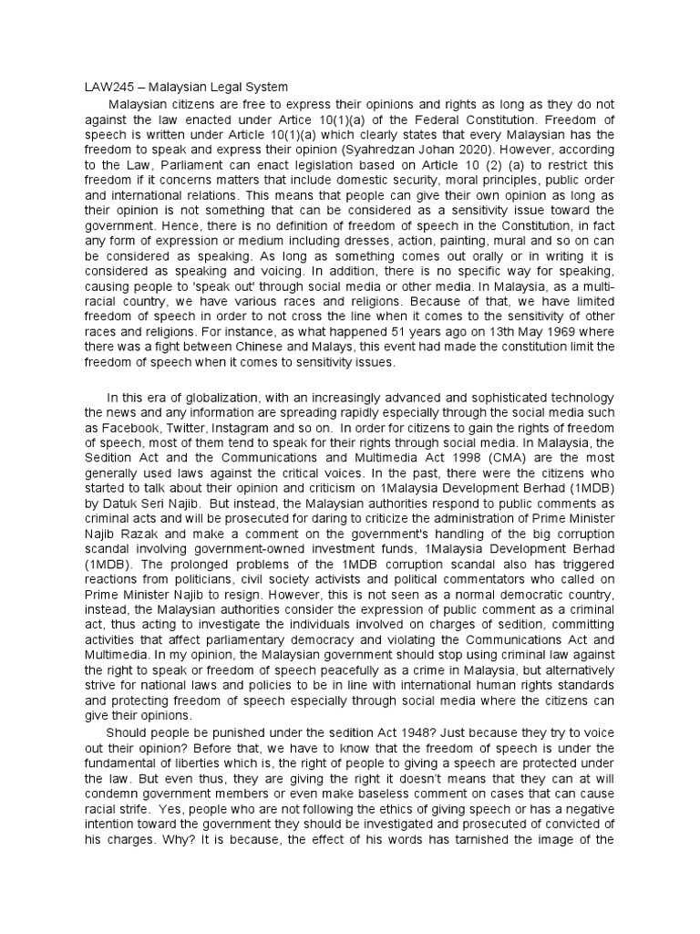 Law245 - Malaysia Legal System-Example Ilac Answer | PDF | Freedom Of ...