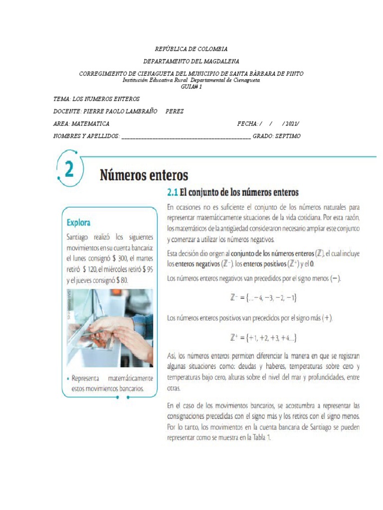 Guia de Aprendizaje Septimo | PDF | Entero | Matemáticas