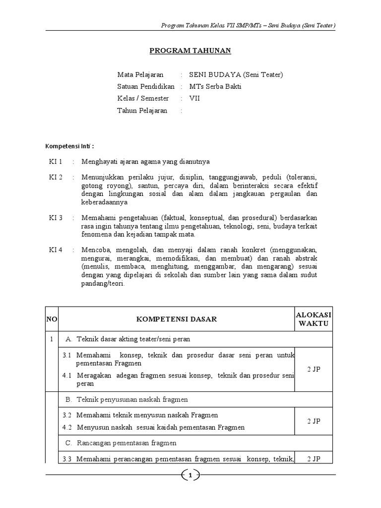 Program Tahunan - Seni Teater-7 | PDF