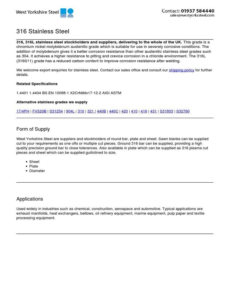A Comprehensive Guide to 316 Stainless Steel: Properties, Applications ...