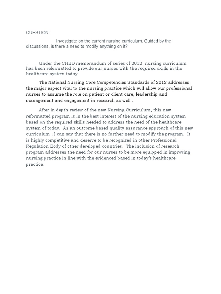 CURRICULUM DEVELOPMENT Present Nursing Curriculum Review | PDF