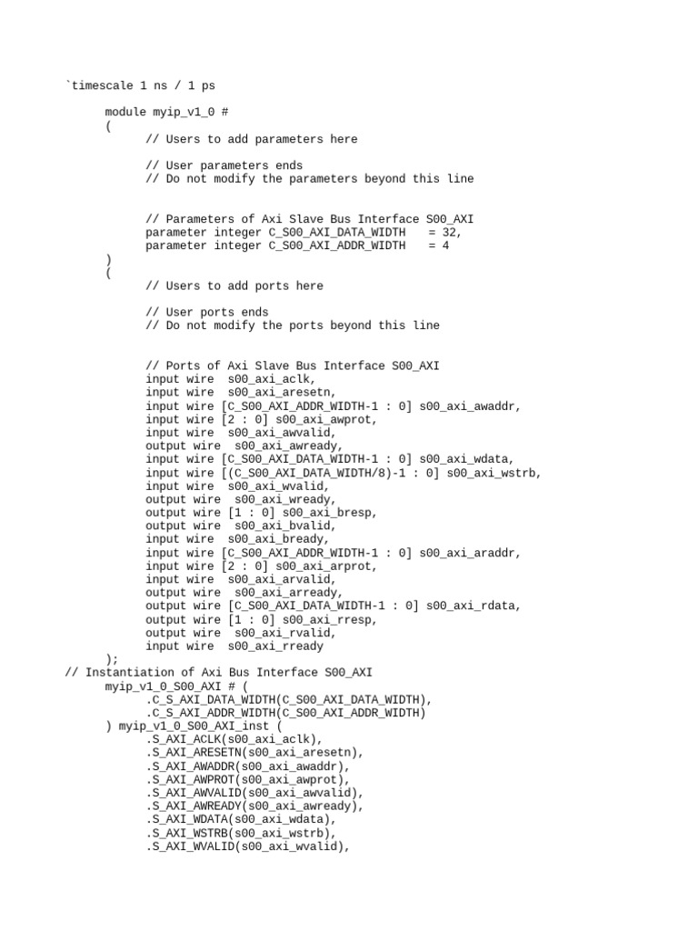 Instantiation Of An Axi Bus Interface Module For A Parameterized Ip Core Pdf Parameter