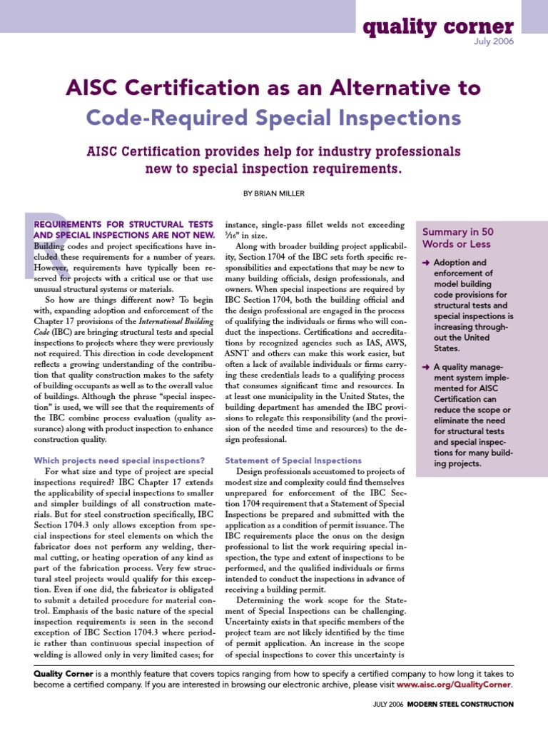 IBC Steel Special Inspections | PDF | Audit | Business