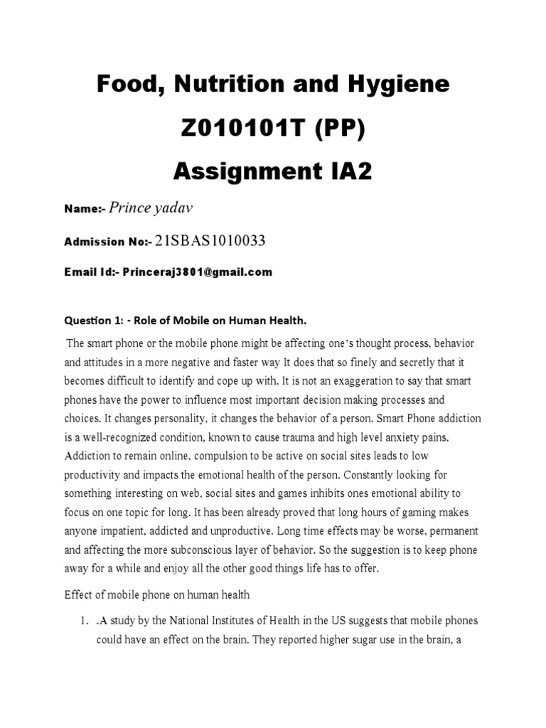 Food Nutrition Assignment | PDF | Hygiene | Microbiota