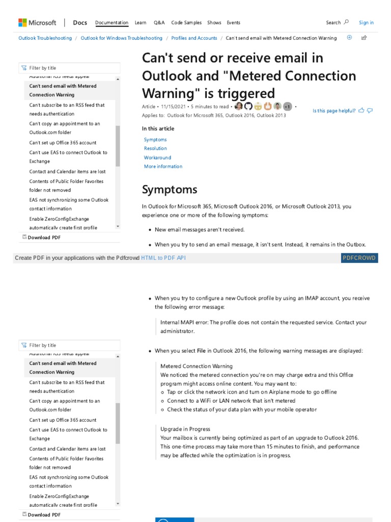 Can't Send or Receive Email in Outlook and "Metered Connection Warning ...