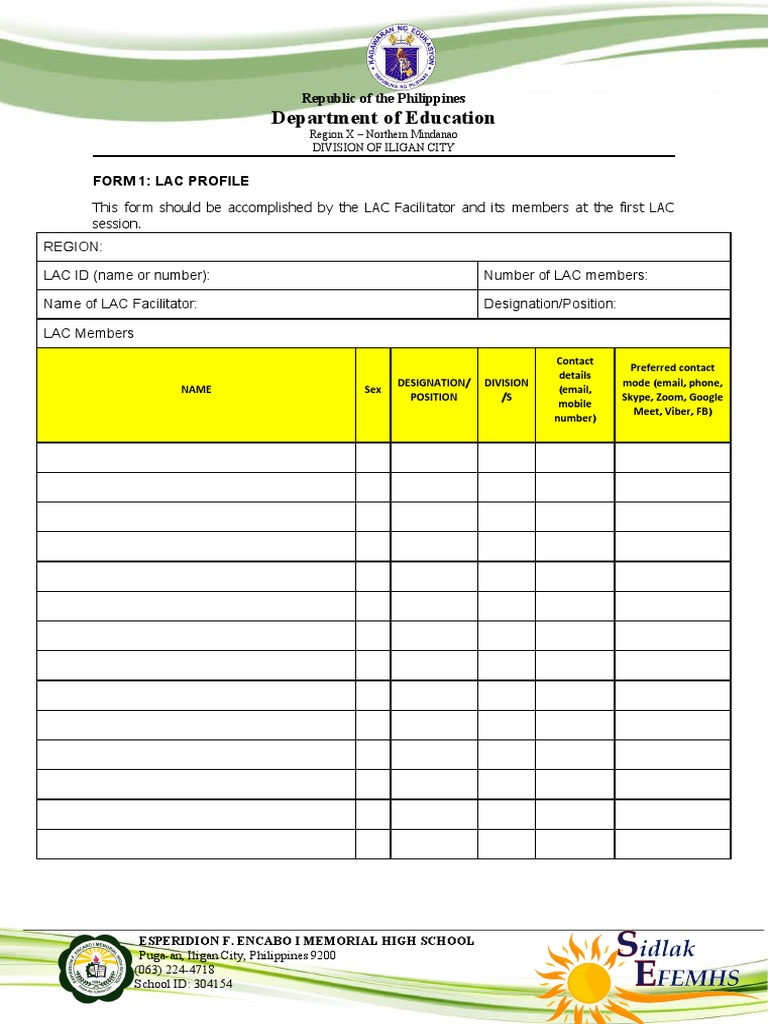 Lac Form 1 | PDF