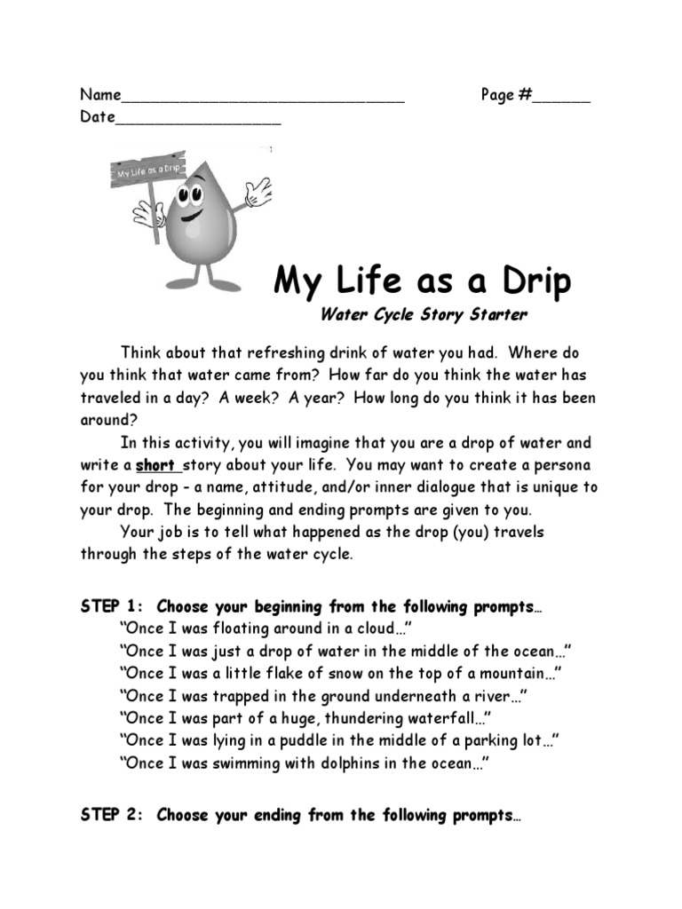 My Life As A Drip: Water Cycle Story Starter | Download Free PDF ...